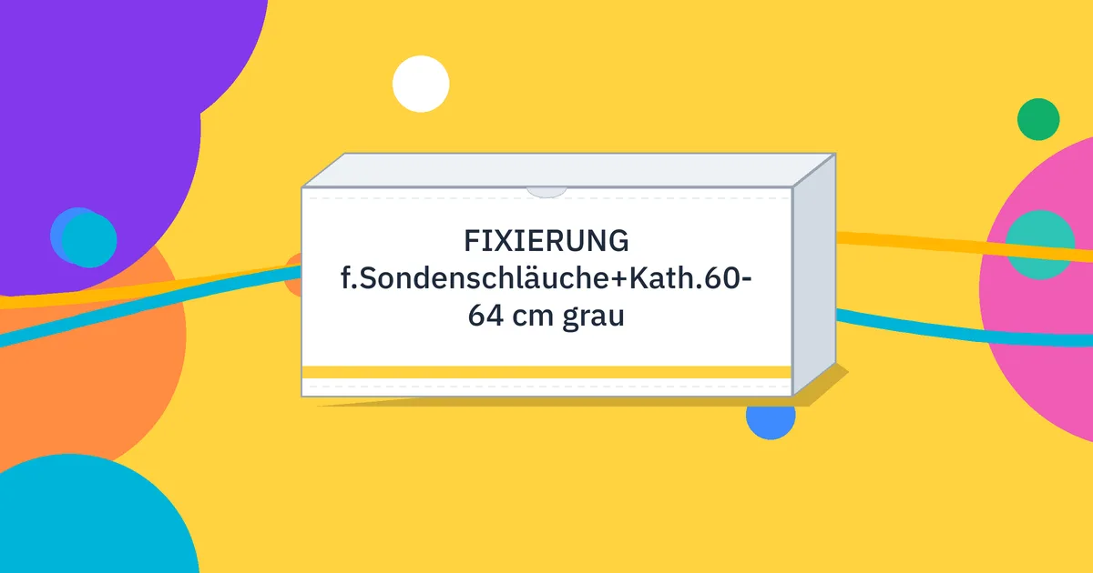 Symbolbild: Packung mit der Aufschrift FIXIERUNG f.Sondenschläuche+Kath.60-64 cm grau (PZN 20653135) – Verfügbarkeit und Bezug in Apotheken in Frankfurt am Main