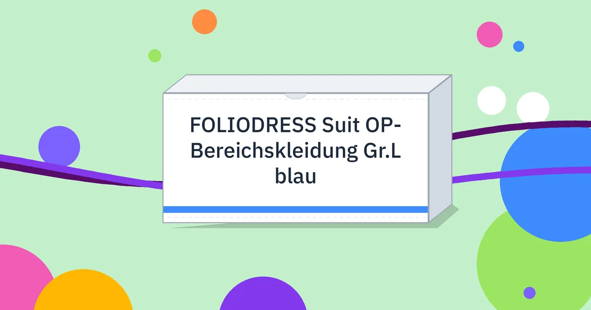 Symbolbild: Packung mit der Aufschrift FOLIODRESS Suit OP-Bereichskleidung Gr.L blau (PZN 00074375) – Verfügbarkeit und Bezug in Apotheken in Frankfurt am Main