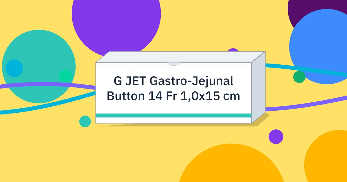 Symbolbild: Packung mit der Aufschrift G JET Gastro-Jejunal Button 14 Fr 1,0x15 cm (PZN 14342603) – Verfügbarkeit und Bezug in Apotheken in Frankfurt am Main