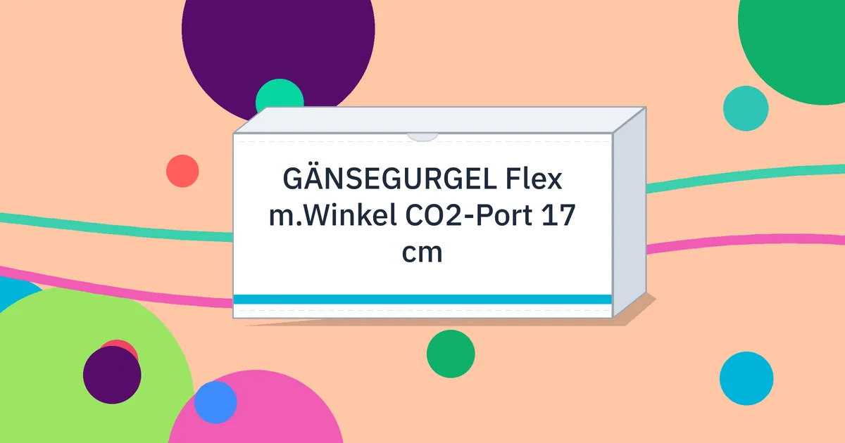 Symbolbild: Packung mit der Aufschrift GÄNSEGURGEL Flex m.Winkel CO2-Port 17 cm (PZN 17432620) – Verfügbarkeit und Bezug in Apotheken in Frankfurt am Main