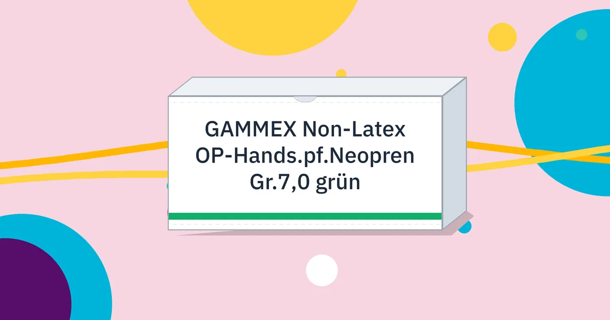 Symbolbild: Packung mit der Aufschrift GAMMEX Non-Latex OP-Hands.pf.Neopren Gr.7,0 grün (PZN 11237886) – Verfügbarkeit und Bezug in Apotheken in Frankfurt am Main
