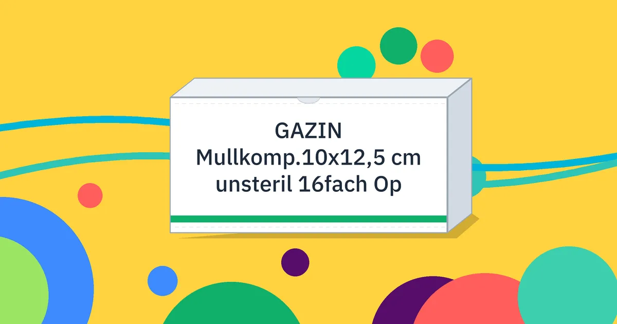 Symbolbild: Packung mit der Aufschrift GAZIN Mullkomp.10x12,5 cm unsteril 16fach Op (PZN 17851624) – Verfügbarkeit und Bezug in Apotheken in Frankfurt am Main