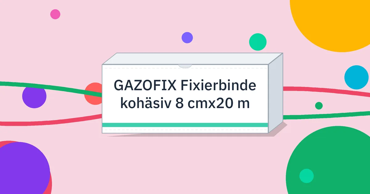 Symbolbild: Packung mit der Aufschrift GAZOFIX Fixierbinde kohäsiv 8 cmx20 m (PZN 19882801) – Verfügbarkeit und Bezug in Apotheken in Frankfurt am Main