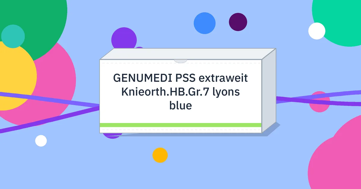 Symbolbild: Packung mit der Aufschrift GENUMEDI PSS extraweit Knieorth.HB.Gr.7 lyons blue (PZN 18050872) – Verfügbarkeit und Bezug in Apotheken in Frankfurt am Main
