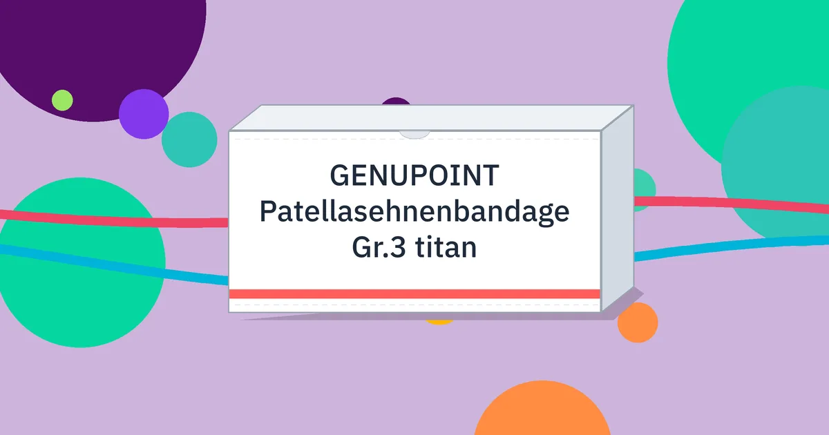 Symbolbild: Packung mit der Aufschrift GENUPOINT Patellasehnenbandage Gr.3 titan (PZN 11470909) – Verfügbarkeit und Bezug in Apotheken in Frankfurt am Main