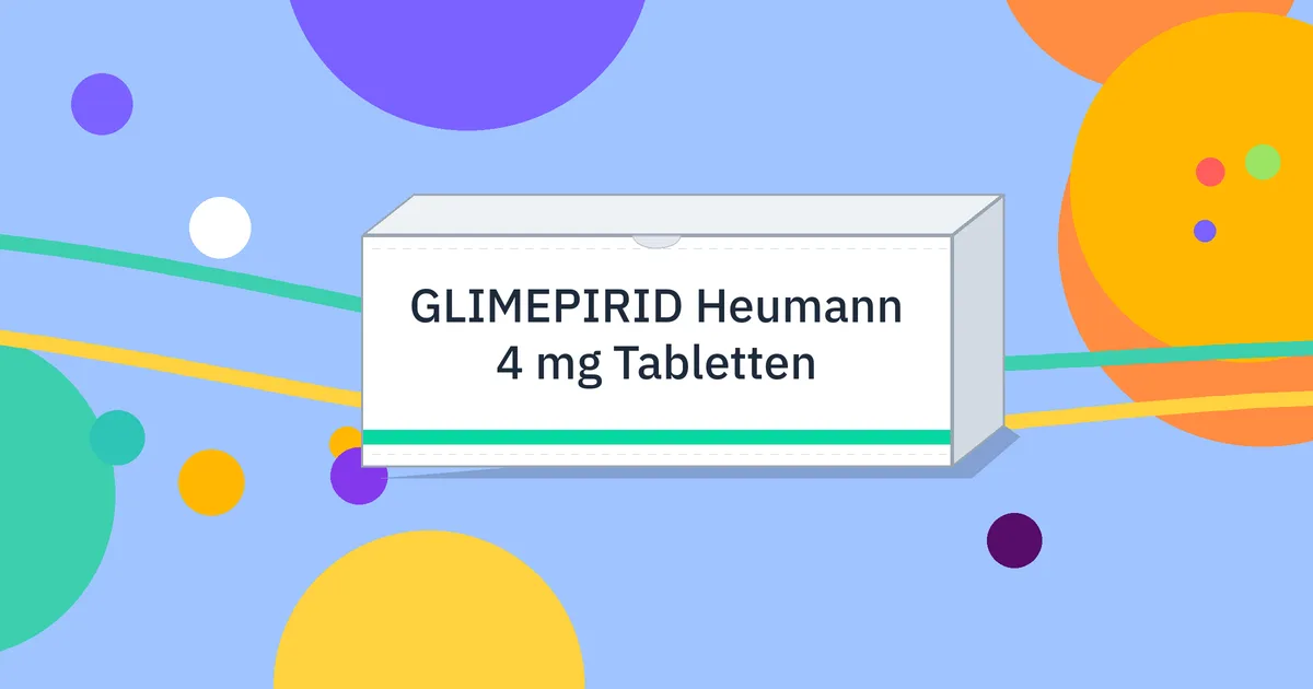 Symbolbild: Packung mit der Aufschrift GLIMEPIRID Heumann 4 mg Tabletten (PZN 01693790) – Verfügbarkeit und Bezug in Apotheken in Frankfurt am Main