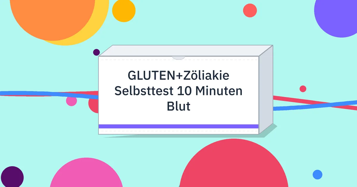 Symbolbild: Packung mit der Aufschrift GLUTEN+Zöliakie Selbsttest 10 Minuten Blut (PZN 19993297) – Verfügbarkeit und Bezug in Apotheken in Frankfurt am Main