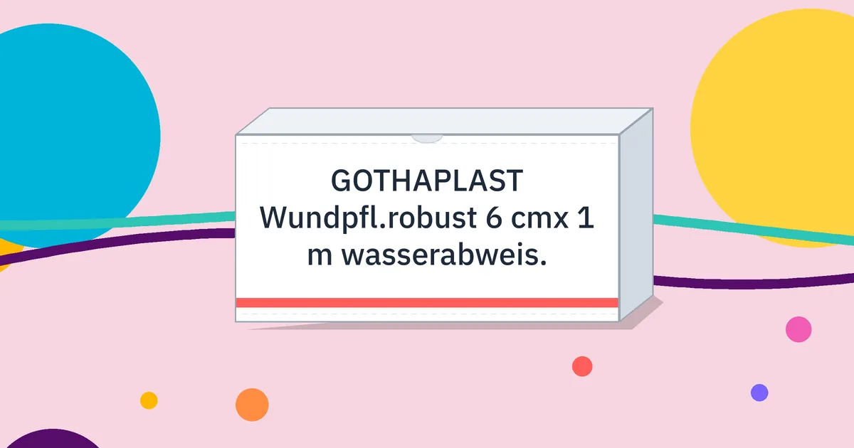 Symbolbild: Packung mit der Aufschrift GOTHAPLAST Wundpfl.robust 6 cmx 1 m wasserabweis. (PZN 07464777) – Verfügbarkeit und Bezug in Apotheken in Frankfurt am Main