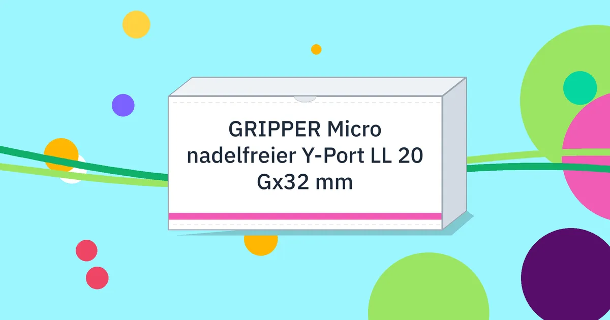 Symbolbild: Packung mit der Aufschrift GRIPPER Micro nadelfreier Y-Port LL 20 Gx32 mm (PZN 09675490) – Verfügbarkeit und Bezug in Apotheken in Frankfurt am Main