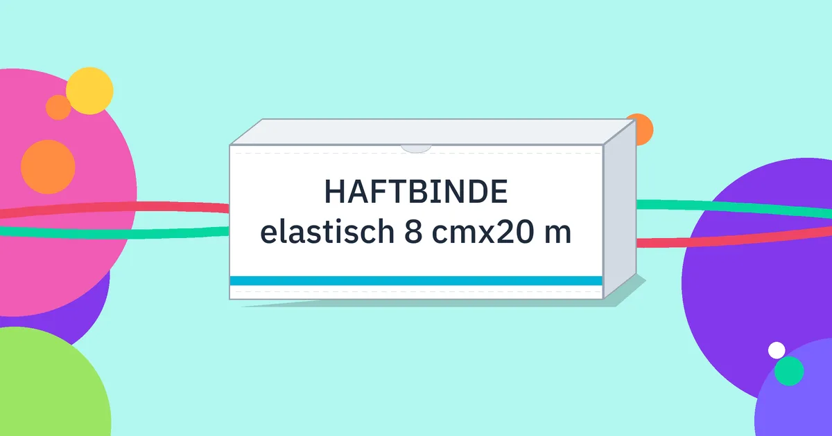 Symbolbild: Packung mit der Aufschrift HAFTBINDE elastisch 8 cmx20 m (PZN 06962177) – Verfügbarkeit und Bezug in Apotheken in Frankfurt am Main