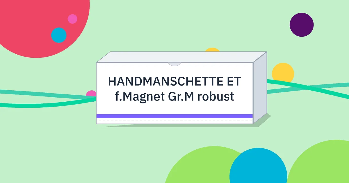 Symbolbild: Packung mit der Aufschrift HANDMANSCHETTE ET f.Magnet Gr.M robust (PZN 09168907) – Verfügbarkeit und Bezug in Apotheken in Frankfurt am Main