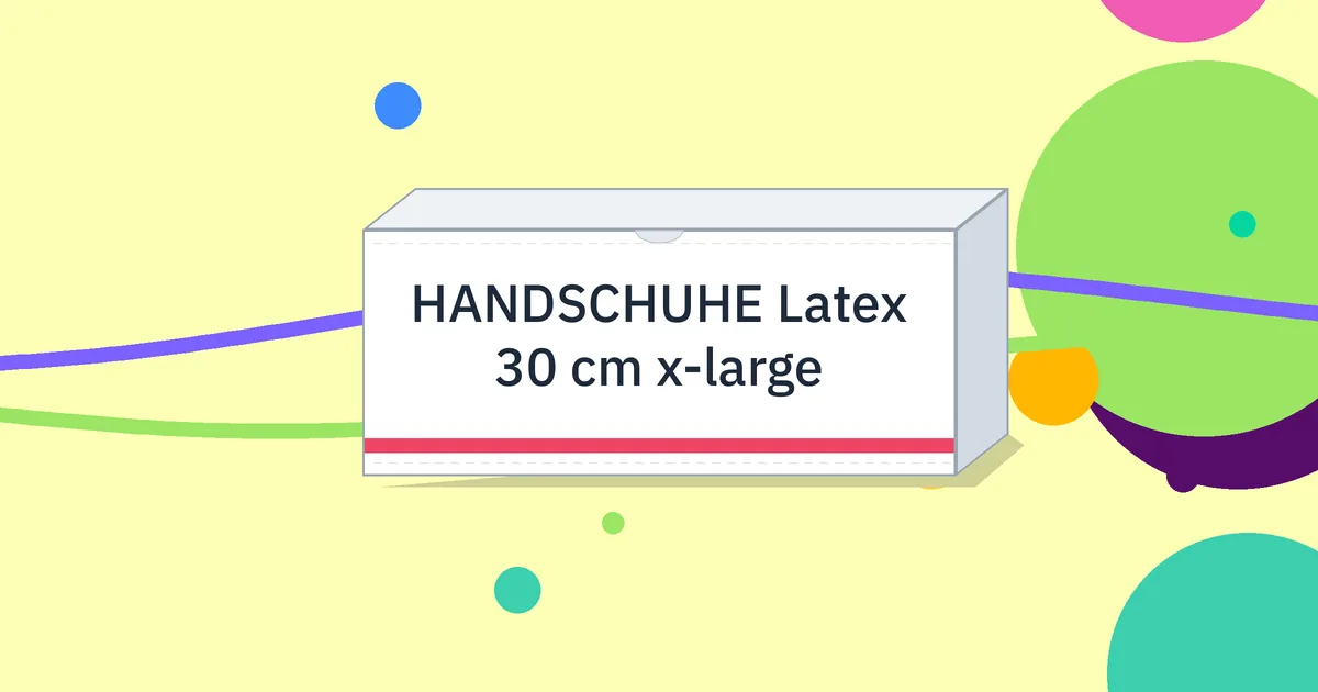 Symbolbild: Packung mit der Aufschrift HANDSCHUHE Latex 30 cm x-large (PZN 09287500) – Verfügbarkeit und Bezug in Apotheken in Frankfurt am Main