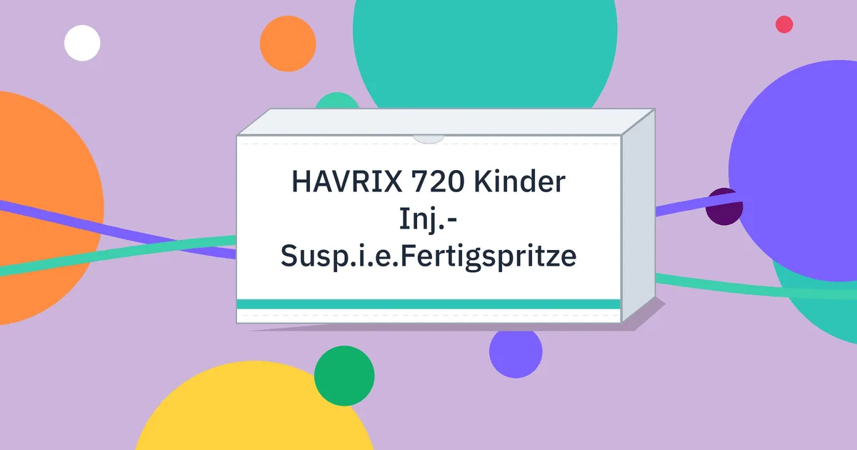 Symbolbild: Packung mit der Aufschrift HAVRIX 720 Kinder Inj.-Susp.i.e.Fertigspritze (PZN 04649358) – Verfügbarkeit und Bezug in Apotheken in Frankfurt am Main