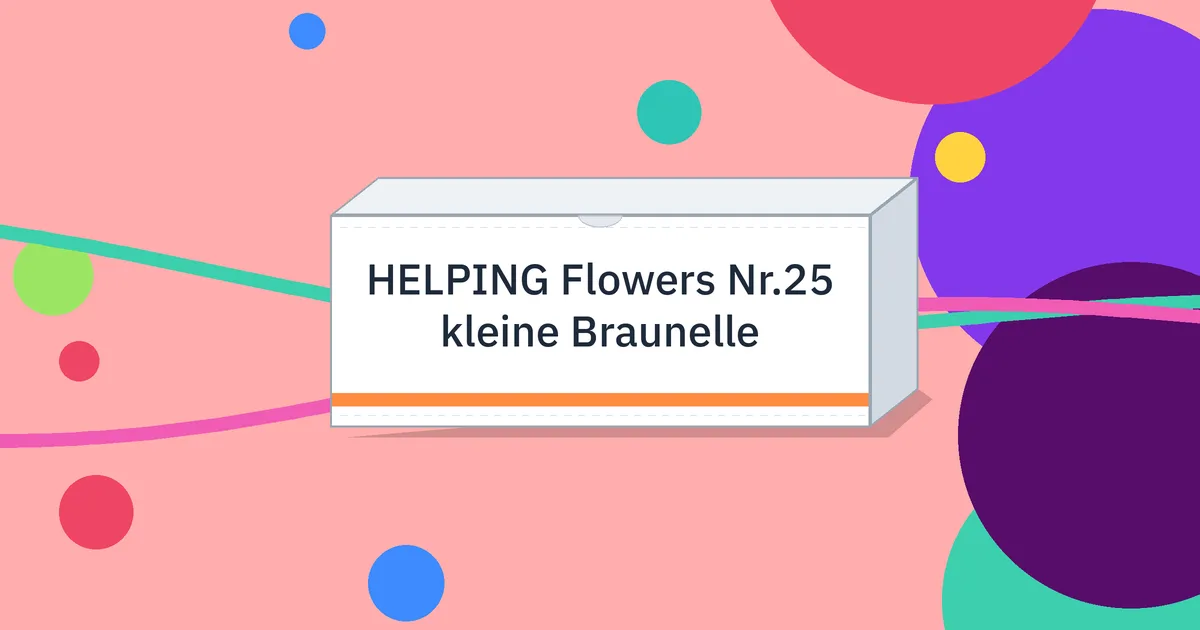 Symbolbild: Packung mit der Aufschrift HELPING Flowers Nr.25 kleine Braunelle (PZN 12499855) – Verfügbarkeit und Bezug in Apotheken in Frankfurt am Main
