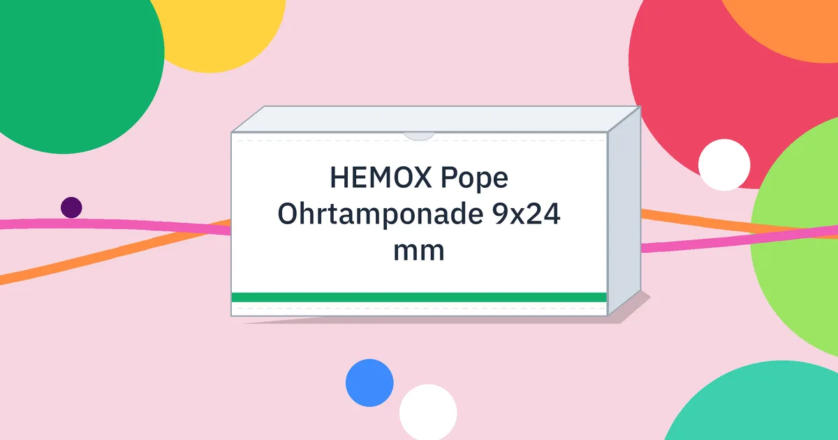 Symbolbild: Packung mit der Aufschrift HEMOX Pope Ohrtamponade 9x24 mm (PZN 06591976) – Verfügbarkeit und Bezug in Apotheken in Frankfurt am Main