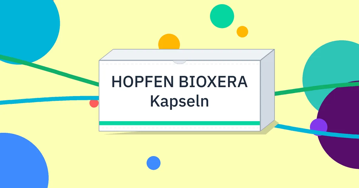 Symbolbild: Packung mit der Aufschrift HOPFEN BIOXERA Kapseln (PZN 08539922) – Verfügbarkeit und Bezug in Apotheken in Frankfurt am Main