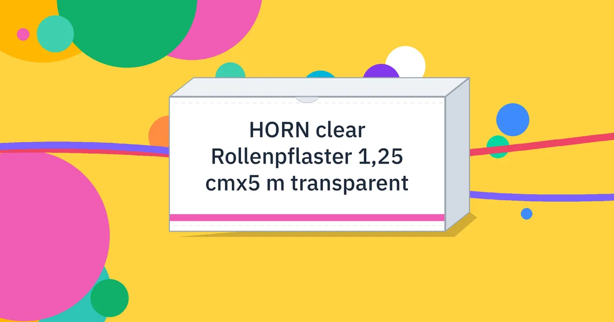Symbolbild: Packung mit der Aufschrift HORN clear Rollenpflaster 1,25 cmx5 m transparent (PZN 03686245) – Verfügbarkeit und Bezug in Apotheken in Frankfurt am Main