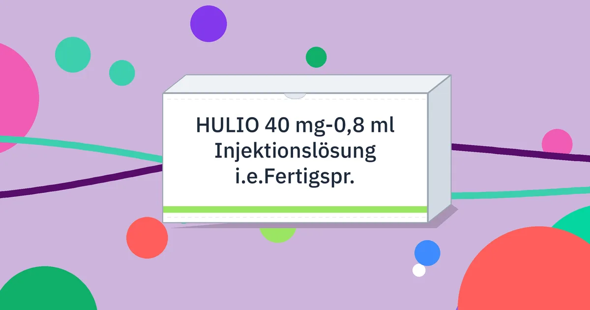 Symbolbild: Packung mit der Aufschrift HULIO 40 mg-0,8 ml Injektionslösung i.e.Fertigspr. (PZN 15530040) – Verfügbarkeit und Bezug in Apotheken in Frankfurt am Main