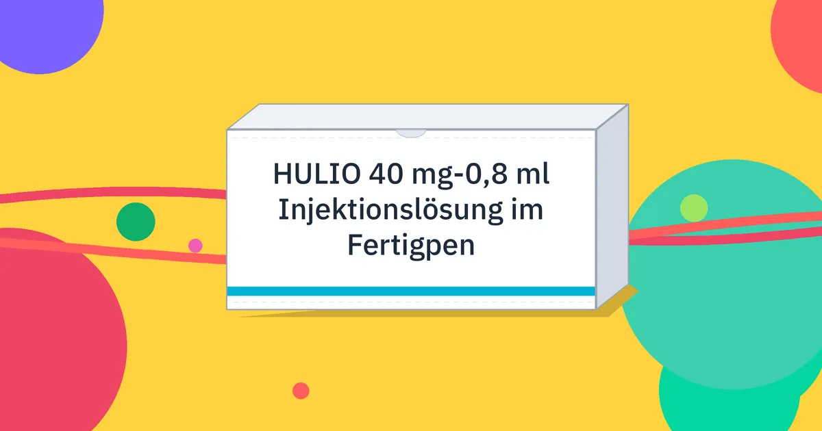 Symbolbild: Packung mit der Aufschrift HULIO 40 mg-0,8 ml Injektionslösung im Fertigpen (PZN 17147374) – Verfügbarkeit und Bezug in Apotheken in Frankfurt am Main