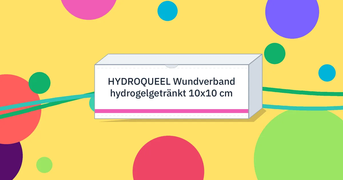 Symbolbild: Packung mit der Aufschrift HYDROQUEEL Wundverband hydrogelgetränkt 10x10 cm (PZN 19908162) – Verfügbarkeit und Bezug in Apotheken in Frankfurt am Main
