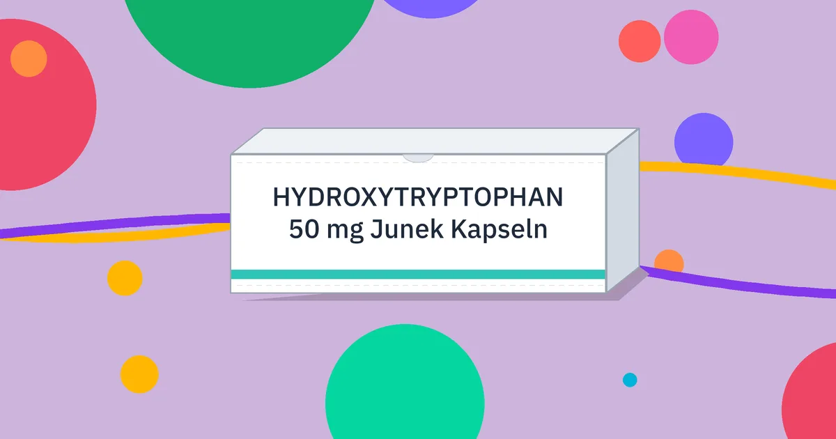 Symbolbild: Packung mit der Aufschrift HYDROXYTRYPTOPHAN 50 mg Junek Kapseln (PZN 10337350) – Verfügbarkeit und Bezug in Apotheken in Frankfurt am Main