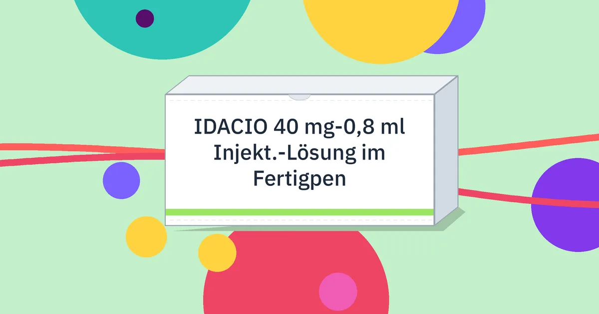 Symbolbild: Packung mit der Aufschrift IDACIO 40 mg-0,8 ml Injekt.-Lösung im Fertigpen (PZN 16879715) – Verfügbarkeit und Bezug in Apotheken in Frankfurt am Main