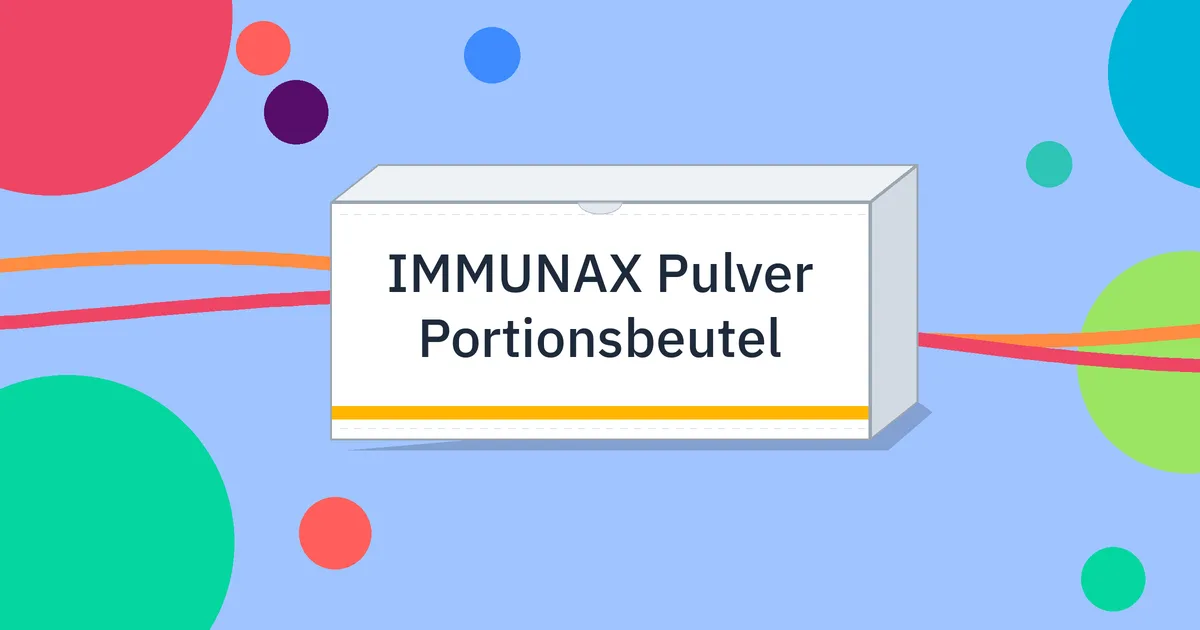 Symbolbild: Packung mit der Aufschrift IMMUNAX Pulver Portionsbeutel (PZN 19871252) – Verfügbarkeit und Bezug in Apotheken in Frankfurt am Main