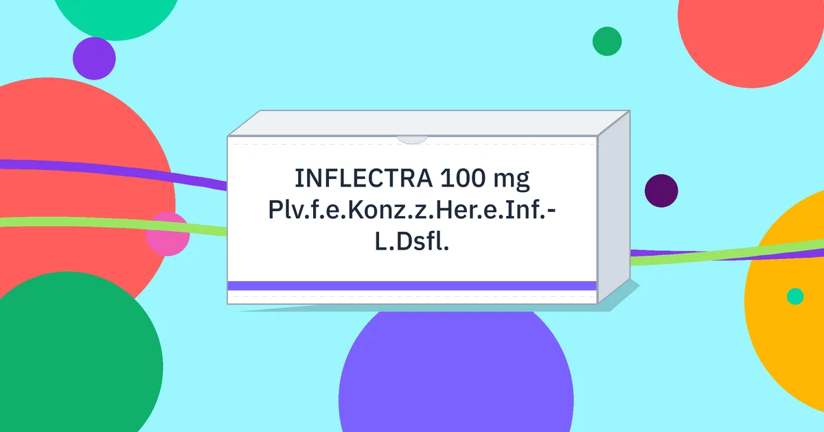 Symbolbild: Packung mit der Aufschrift INFLECTRA 100 mg Plv.f.e.Konz.z.Her.e.Inf.-L.Dsfl. (PZN 11155906) – Verfügbarkeit und Bezug in Apotheken in Frankfurt am Main