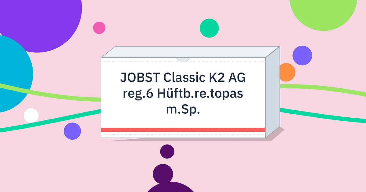 Symbolbild: Packung mit der Aufschrift JOBST Classic K2 AG reg.6 Hüftb.re.topas m.Sp. (PZN 13067247) – Verfügbarkeit und Bezug in Apotheken in Frankfurt am Main