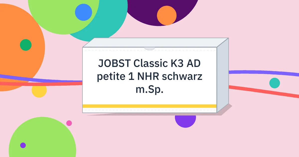 Symbolbild: Packung mit der Aufschrift JOBST Classic K3 AD petite 1 NHR schwarz m.Sp. (PZN 13069921) – Verfügbarkeit und Bezug in Apotheken in Frankfurt am Main