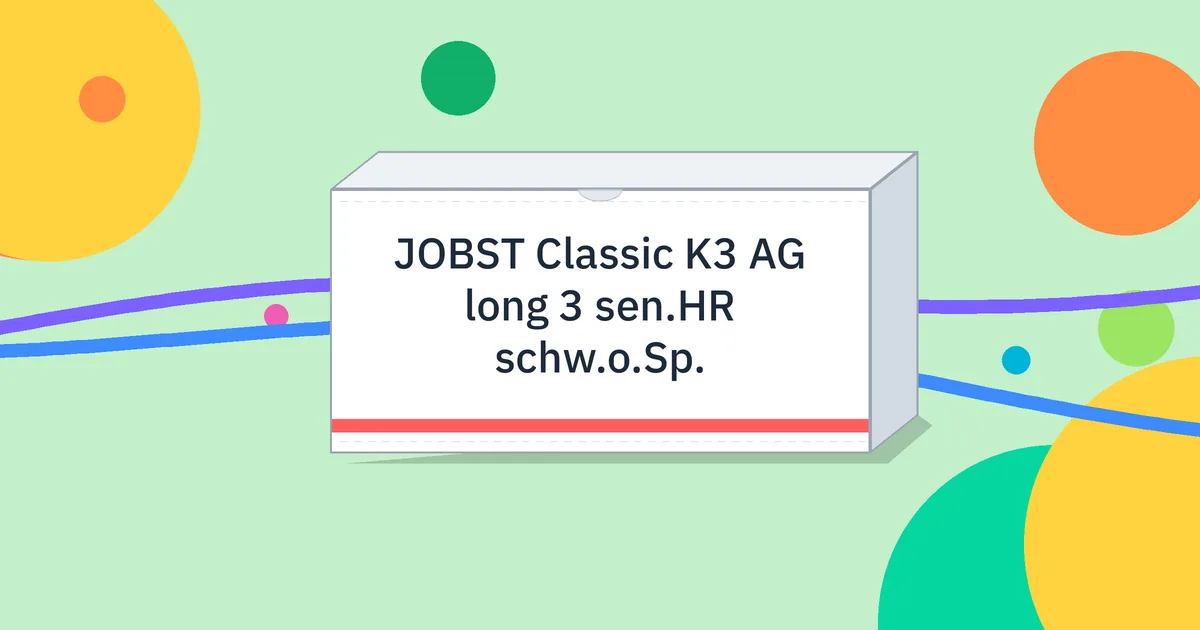 Symbolbild: Packung mit der Aufschrift JOBST Classic K3 AG long 3 sen.HR schw.o.Sp. (PZN 17957972) – Verfügbarkeit und Bezug in Apotheken in Frankfurt am Main