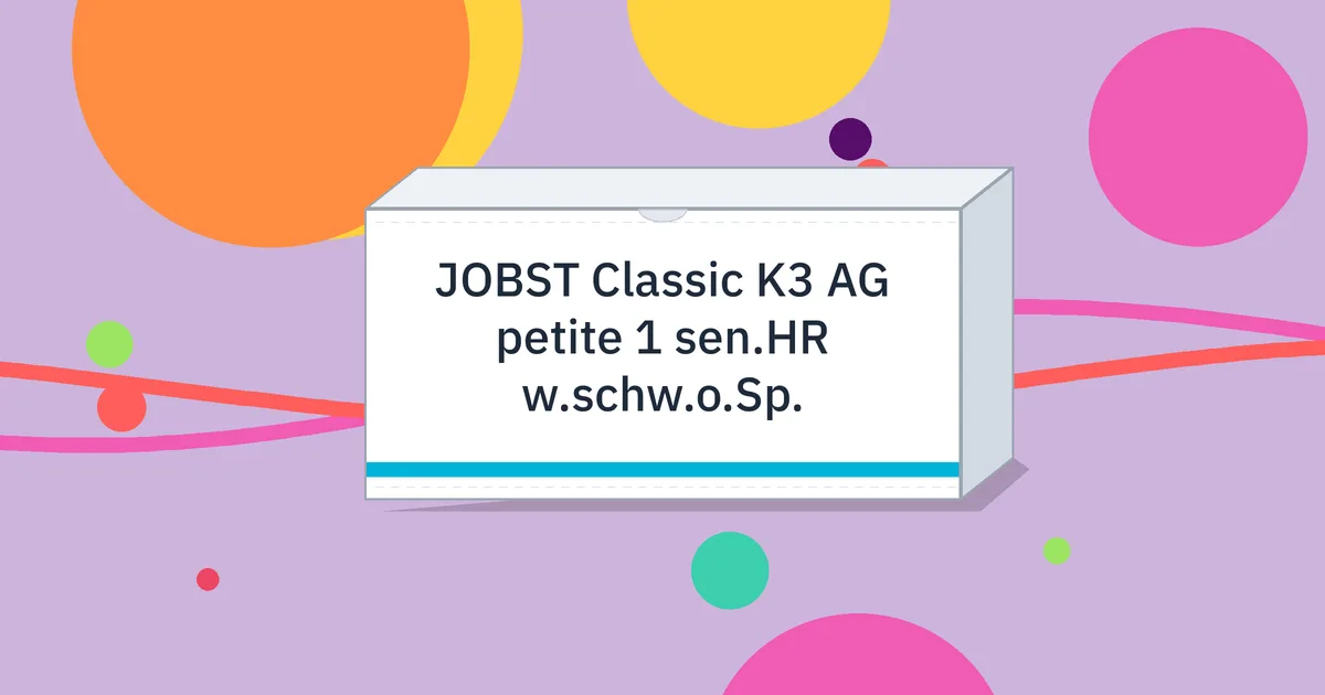 Symbolbild: Packung mit der Aufschrift JOBST Classic K3 AG petite 1 sen.HR w.schw.o.Sp. (PZN 17956599) – Verfügbarkeit und Bezug in Apotheken in Frankfurt am Main