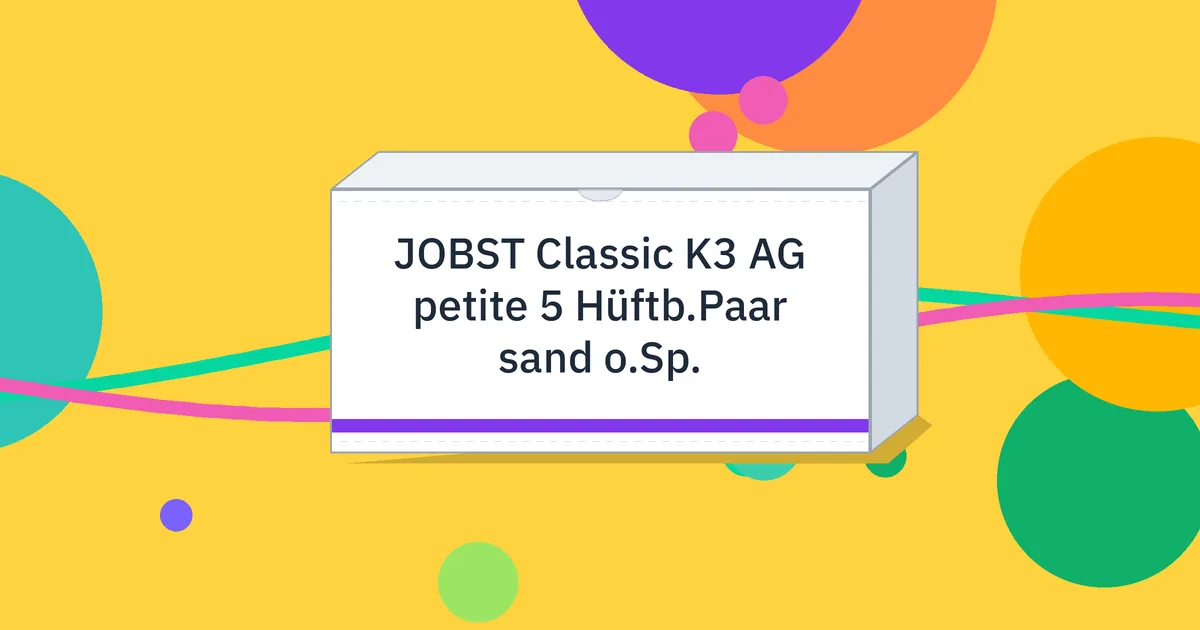 Symbolbild: Packung mit der Aufschrift JOBST Classic K3 AG petite 5 Hüftb.Paar sand o.Sp. (PZN 13078452) – Verfügbarkeit und Bezug in Apotheken in Frankfurt am Main