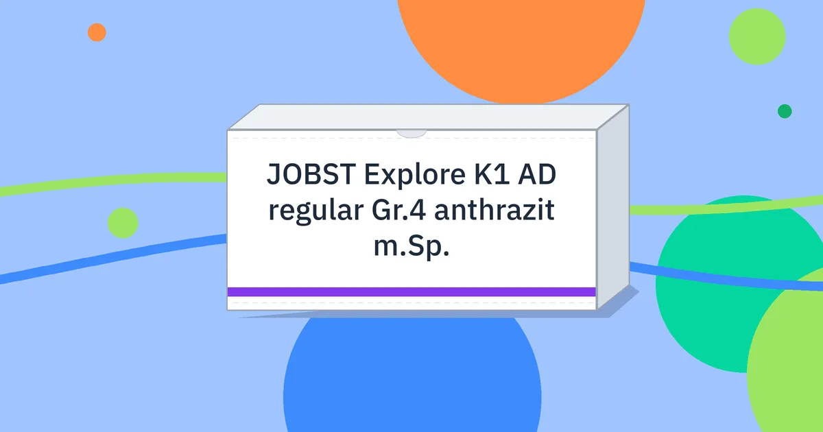 Symbolbild: Packung mit der Aufschrift JOBST Explore K1 AD regular Gr.4 anthrazit m.Sp. (PZN 11021519) – Verfügbarkeit und Bezug in Apotheken in Frankfurt am Main