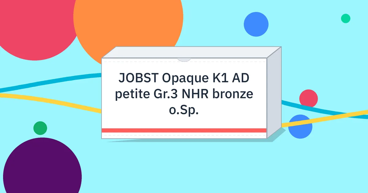 Symbolbild: Packung mit der Aufschrift JOBST Opaque K1 AD petite Gr.3 NHR bronze o.Sp. (PZN 13080029) – Verfügbarkeit und Bezug in Apotheken in Frankfurt am Main