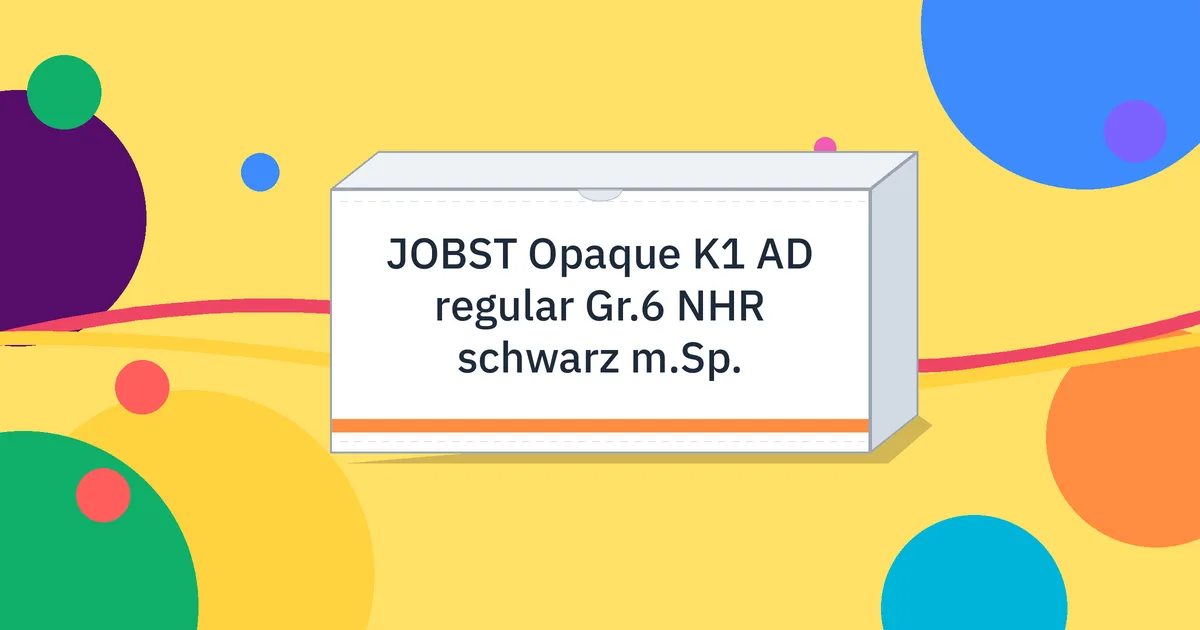 Symbolbild: Packung mit der Aufschrift JOBST Opaque K1 AD regular Gr.6 NHR schwarz m.Sp. (PZN 13081425) – Verfügbarkeit und Bezug in Apotheken in Frankfurt am Main