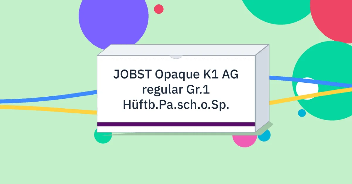 Symbolbild: Packung mit der Aufschrift JOBST Opaque K1 AG regular Gr.1 Hüftb.Pa.sch.o.Sp. (PZN 13100950) – Verfügbarkeit und Bezug in Apotheken in Frankfurt am Main