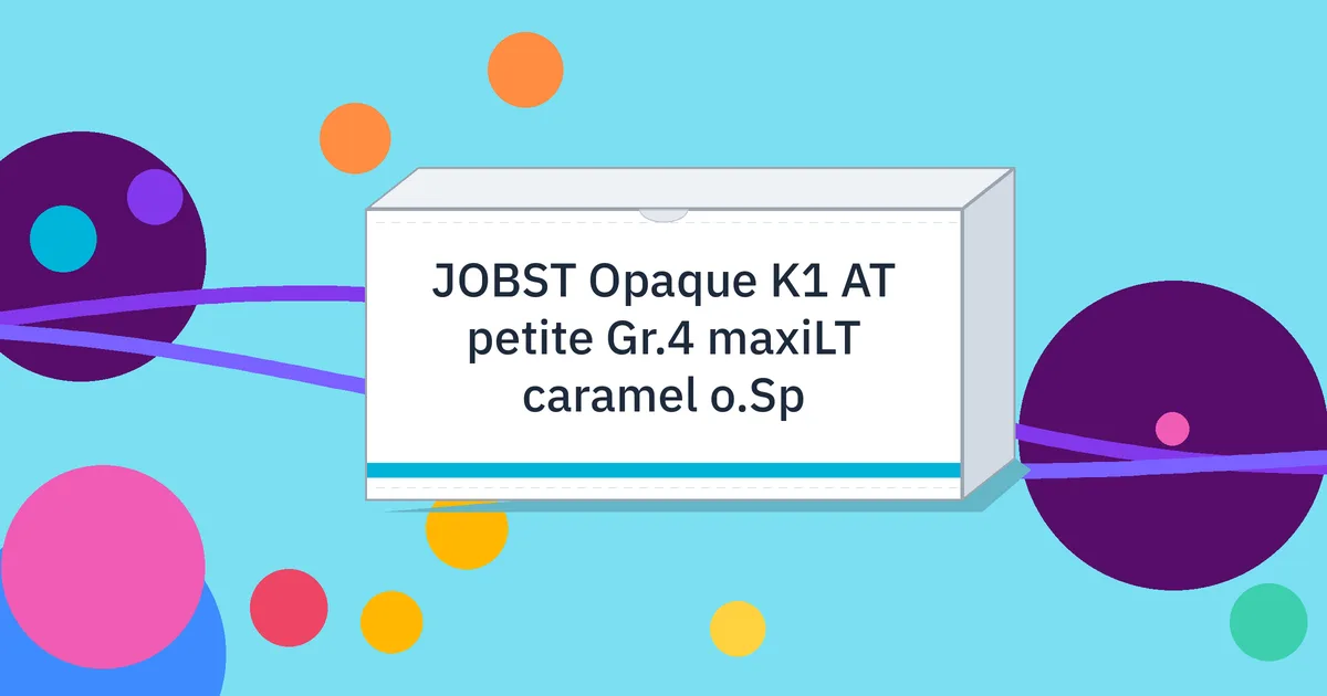 Symbolbild: Packung mit der Aufschrift JOBST Opaque K1 AT petite Gr.4 maxiLT caramel o.Sp (PZN 13103144) – Verfügbarkeit und Bezug in Apotheken in Frankfurt am Main