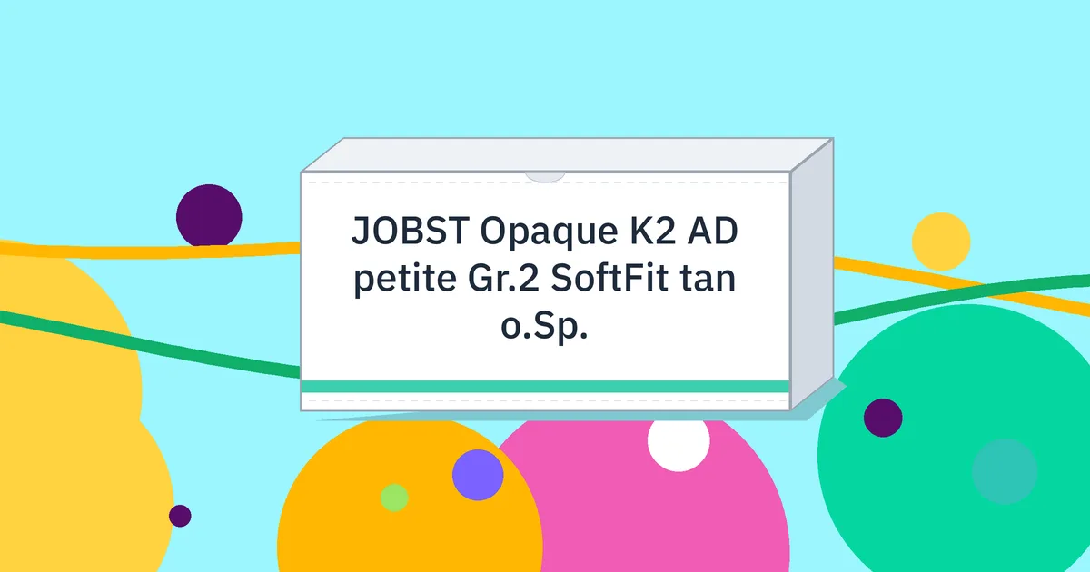 Symbolbild: Packung mit der Aufschrift JOBST Opaque K2 AD petite Gr.2 SoftFit tan o.Sp. (PZN 16279004) – Verfügbarkeit und Bezug in Apotheken in Frankfurt am Main