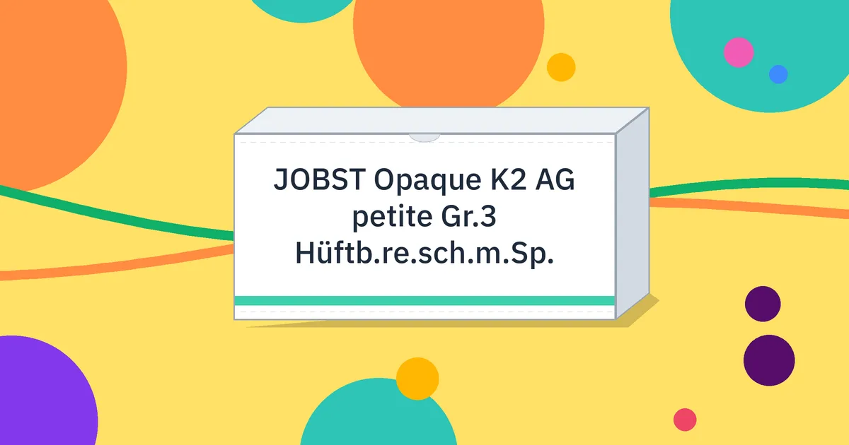 Symbolbild: Packung mit der Aufschrift JOBST Opaque K2 AG petite Gr.3 Hüftb.re.sch.m.Sp. (PZN 13115199) – Verfügbarkeit und Bezug in Apotheken in Frankfurt am Main