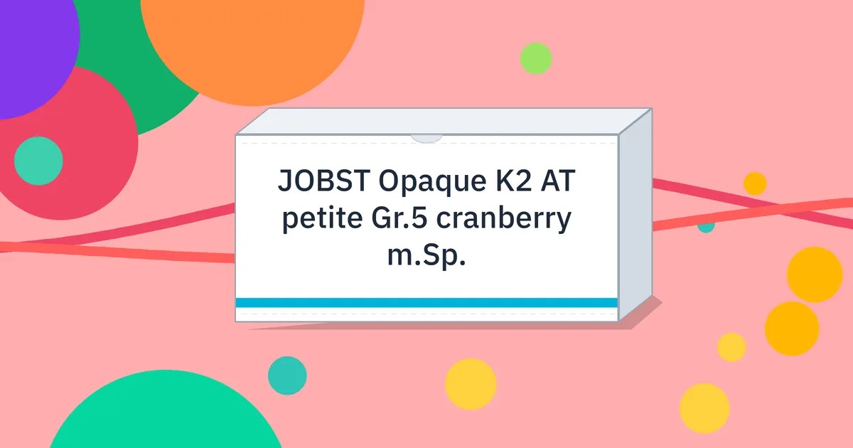 Symbolbild: Packung mit der Aufschrift JOBST Opaque K2 AT petite Gr.5 cranberry m.Sp. (PZN 13119470) – Verfügbarkeit und Bezug in Apotheken in Frankfurt am Main