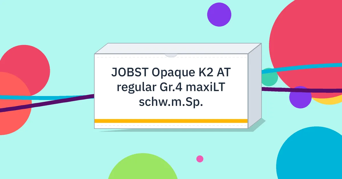 Symbolbild: Packung mit der Aufschrift JOBST Opaque K2 AT regular Gr.4 maxiLT schw.m.Sp. (PZN 13121811) – Verfügbarkeit und Bezug in Apotheken in Frankfurt am Main