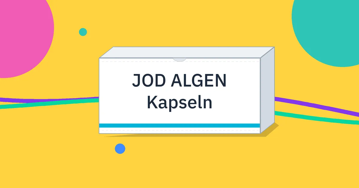 Symbolbild: Packung mit der Aufschrift JOD ALGEN Kapseln (PZN 02166213) – Verfügbarkeit und Bezug in Apotheken in Frankfurt am Main