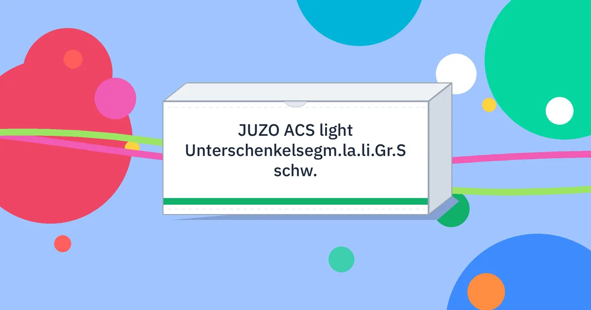 Symbolbild: Packung mit der Aufschrift JUZO ACS light Unterschenkelsegm.la.li.Gr.S schw. (PZN 13575736) – Verfügbarkeit und Bezug in Apotheken in Frankfurt am Main