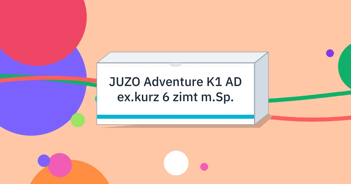 Symbolbild: Packung mit der Aufschrift JUZO Adventure K1 AD ex.kurz 6 zimt m.Sp. (PZN 16494010) – Verfügbarkeit und Bezug in Apotheken in Frankfurt am Main