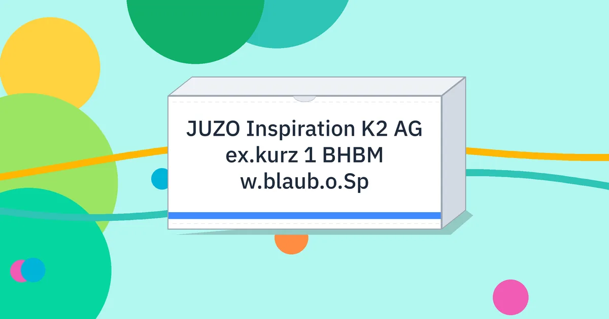 Symbolbild: Packung mit der Aufschrift JUZO Inspiration K2 AG ex.kurz 1 BHBM w.blaub.o.Sp (PZN 14885999) – Verfügbarkeit und Bezug in Apotheken in Frankfurt am Main