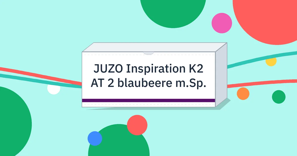 Symbolbild: Packung mit der Aufschrift JUZO Inspiration K2 AT 2 blaubeere m.Sp. (PZN 14926250) – Verfügbarkeit und Bezug in Apotheken in Frankfurt am Main