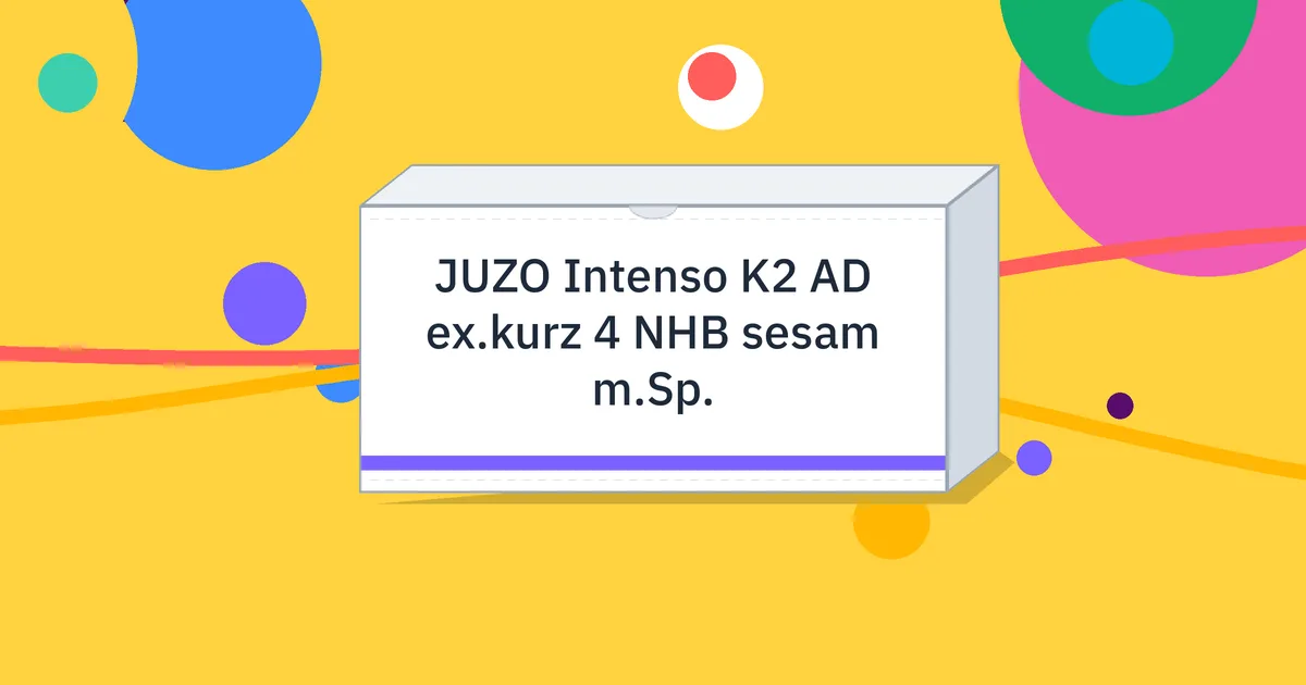 Symbolbild: Packung mit der Aufschrift JUZO Intenso K2 AD ex.kurz 4 NHB sesam m.Sp. (PZN 18611543) – Verfügbarkeit und Bezug in Apotheken in Frankfurt am Main
