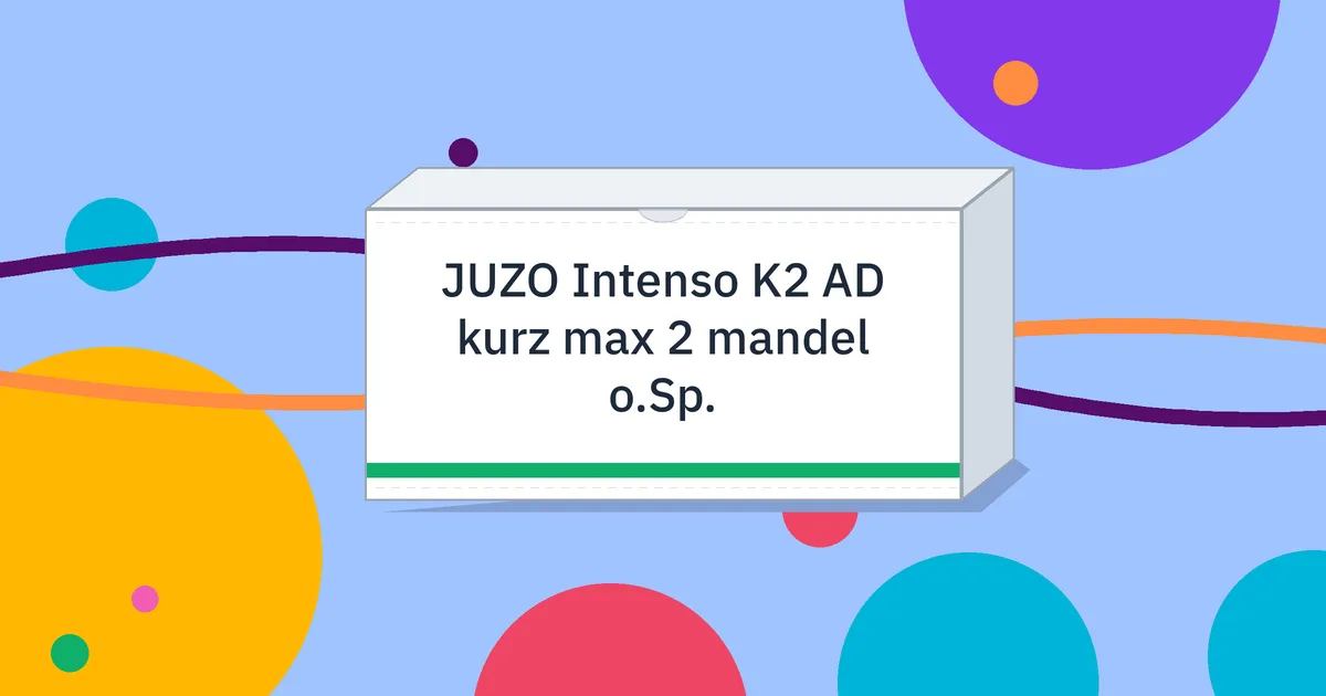 Symbolbild: Packung mit der Aufschrift JUZO Intenso K2 AD kurz max 2 mandel o.Sp. (PZN 18619303) – Verfügbarkeit und Bezug in Apotheken in Frankfurt am Main