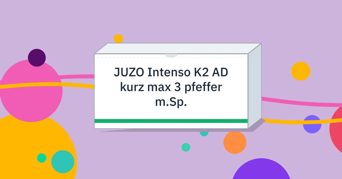 Symbolbild: Packung mit der Aufschrift JUZO Intenso K2 AD kurz max 3 pfeffer m.Sp. (PZN 18608481) – Verfügbarkeit und Bezug in Apotheken in Frankfurt am Main